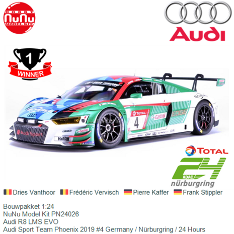 Bouwpakket 1:24 | NuNu Model Kit PN24026 | Audi R8 LMS EVO | Audi Sport Team Phoenix 2019 #4 ...